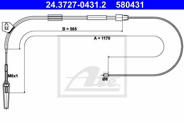 Sajla ručne kočnice Mercedes-Benz A-Klasa 97-04, spreda, 1170 mm