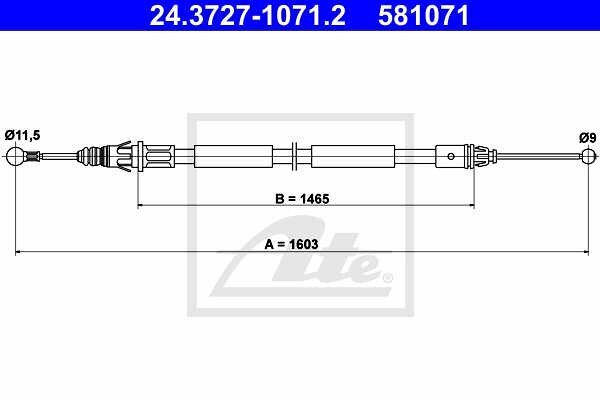 Sajla ručne kočnice Nissan Primastar 01-, pozadi, 1603 mm