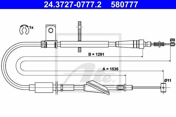 Sajla ručne kočnice Opel Agila 00-07, pozadi, levo, 1536 mm