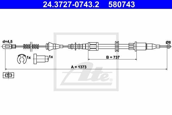 Sajla ručne kočnice Opel Tigra 94-00 , pozadi levo, 1373 mm