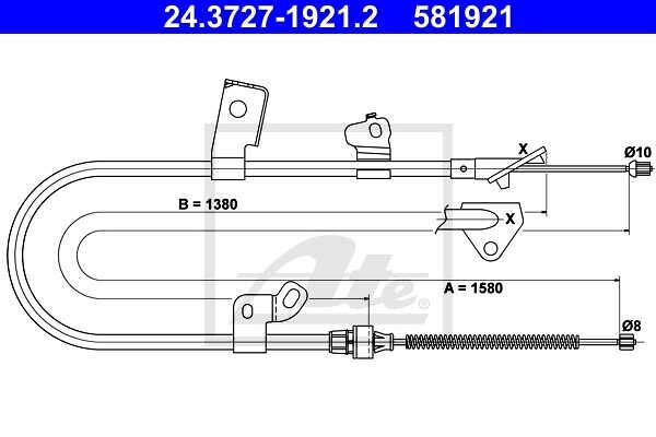 Sajla ručne kočnice Toyota Yaris 99-05, pozadi, levo, 1580mm