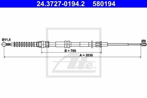 Sajla ručne kočnice Volkswagen Caddy 04-10, 2030mm