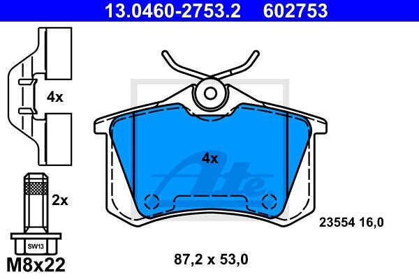 Zadnje kočione obloge 13.0460-2753.2 - Renault Megane, Scenic