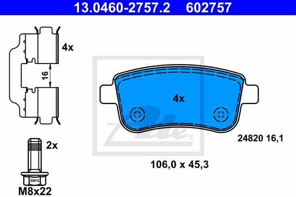 Zadnje kočione obloge 13.0460-2757.2 - Renault