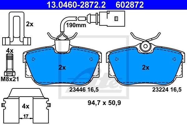 Zadnje kočione obloge 13.0460-2872.2 - Seat, Volkswagen, Ford