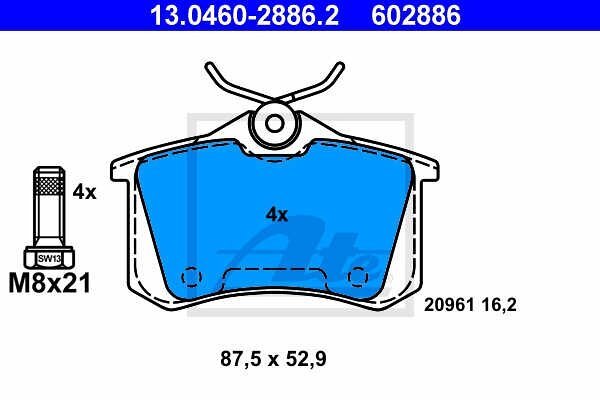 Zadnje kočione obloge 13.0460-2886.2 - Audi, Seat, Škoda, Volkswagen