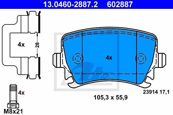 Zadnje kočione obloge 13.0460-2887.2 - Volkswagen Passat 05-14