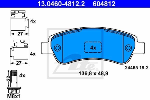 Zadnje kočione obloge 13.0460-4812.2 - Citroen, Fiat, Peugeot