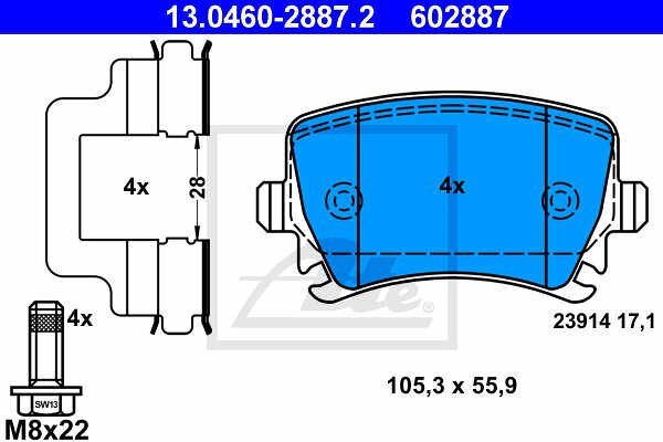 Zadnje kočione pločice 13.0460-2887.2 - Volkswagen Passat 05-14