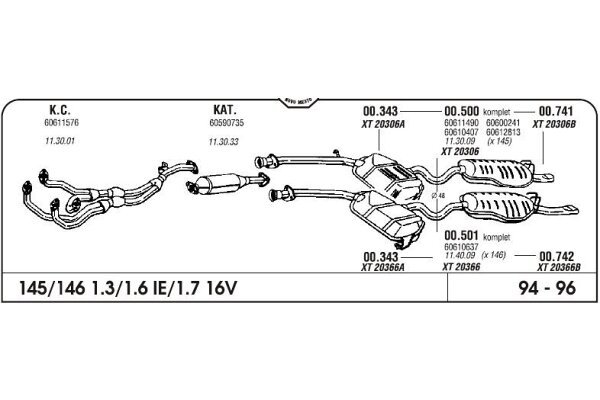 Izduvni lonac Alfa Romeo 146 1.3/1.6/1.7 16V kat 94- (komplet)