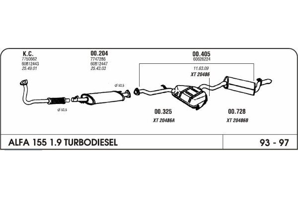 Izduvni lonac Alfa Romeo 155 1.9 93-97 (komplet)