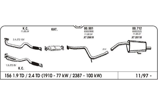 Izduvni lonac Alfa Romeo 156 2.5 V6/1.9/2.4 JTD/2.0 JTS 97 (zadnji)