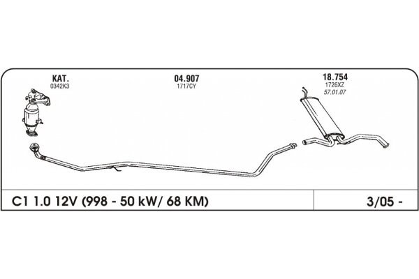 Izduvni lonac Citroen C1 1.0i 12V 05- cev