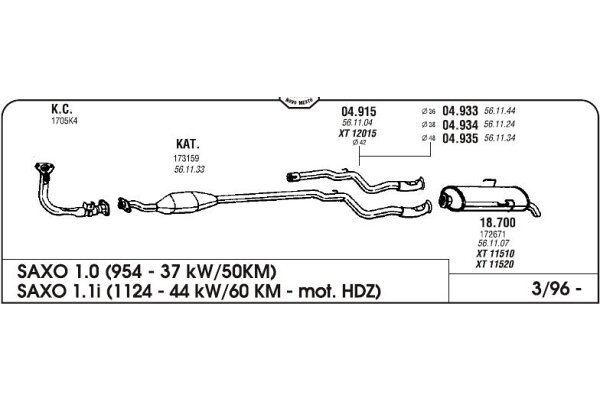 Izduvni lonac Citroen Saxo 1.1 96 (srednja cev) fi38
