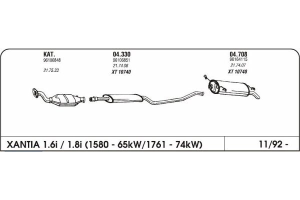 Izduvni lonac Citroen Xantia 1.6/1.8 92- (srednji)