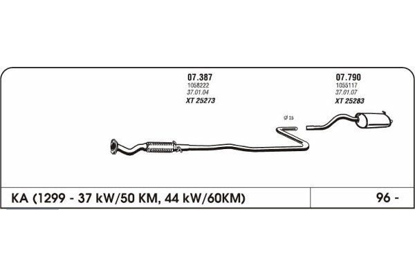 Izduvni lonac Ford Ka 1.3 96- (srednja cev)