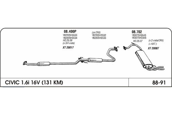 Izduvni lonac Honda Civic 1.6 88-91 (zadnji) dup.izl.