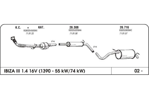 Izduvni lonac Ibiza III 1.4 02- (srednji)