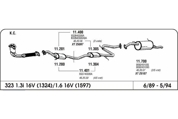 Izduvni lonac Mazda 323 1.3/1.6 4/5 V 89-94 prednji i (srednji)