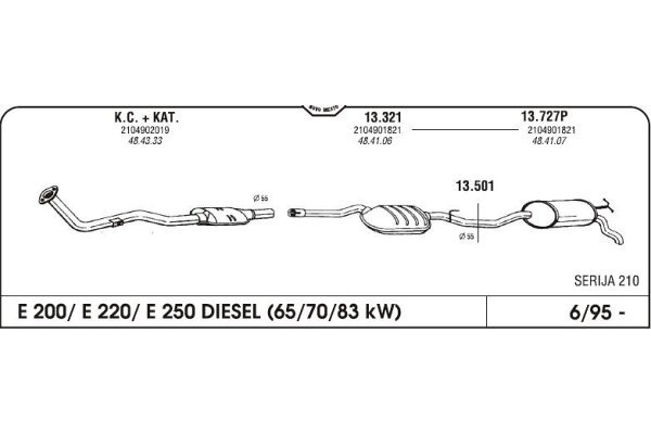 Izduvni lonac Mercedes-Benz E 200/230 95- (srednji) + (zadnji)