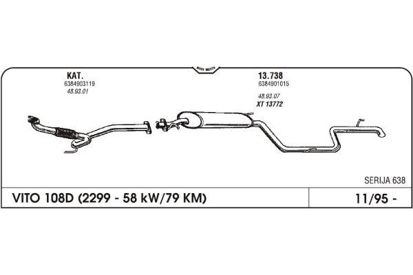 Izduvni lonac Mercedes-Benz Vito 108 D 95- (komplet)