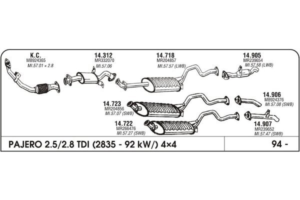 Izduvni lonac Mitsubishi Pajero 2.8TD 94- izlazna cev