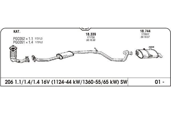 Izduvni lonac Peugeot 206 1.4/1.6 KAR 01- (srednji)