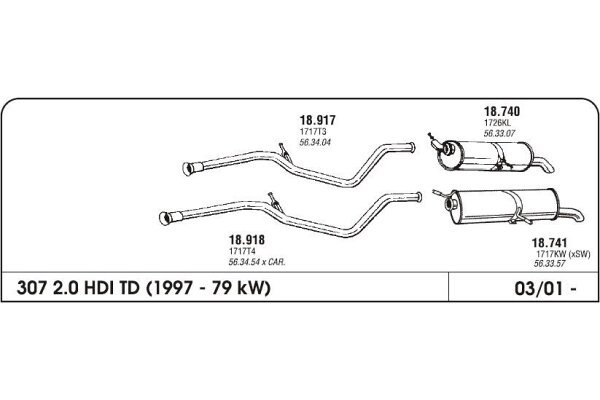 Izduvni lonac Peugeot 307 Kar. 2.0 110 KM 01- (srednja cev)