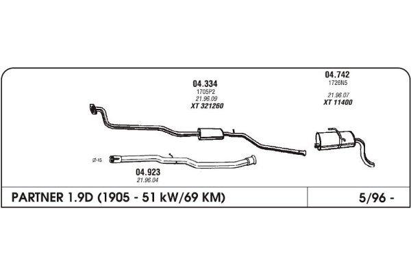 Izduvni lonac Peugeot Partner 1.9 D 96- (srednja cev)