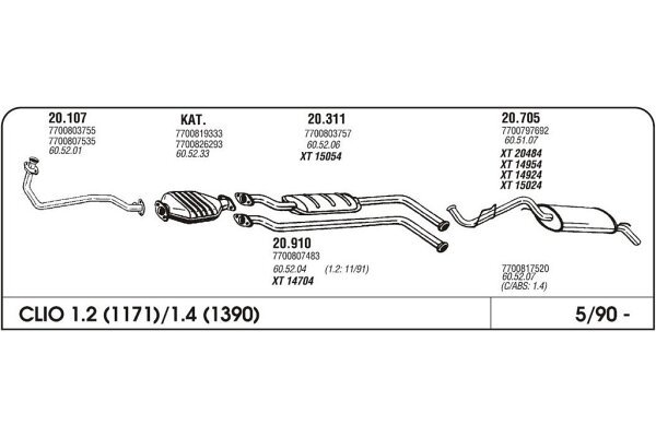 Izduvni lonac Renault Clio 1.2/1.4 90- (srednja cev)