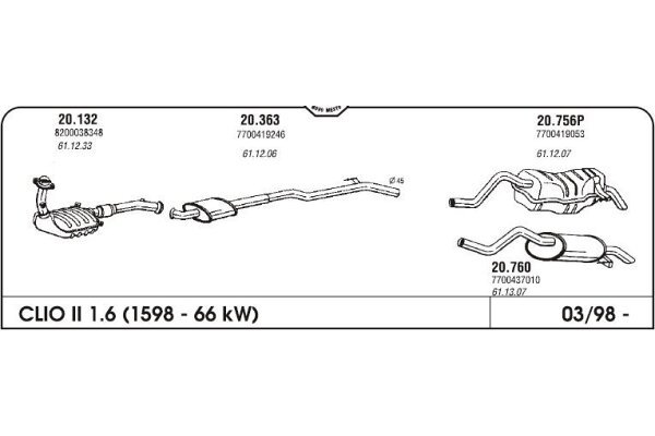 Izduvni lonac Renault Clio II 1.6 98- (srednji)