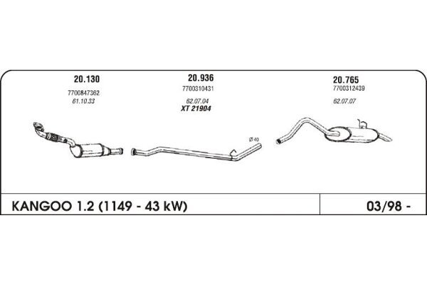 Izduvni lonac Renault Kangoo 1.2 98- (srednja cev)