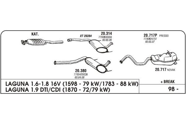 Izduvni lonac Renault Laguna 1.6/1.8 98- prednji