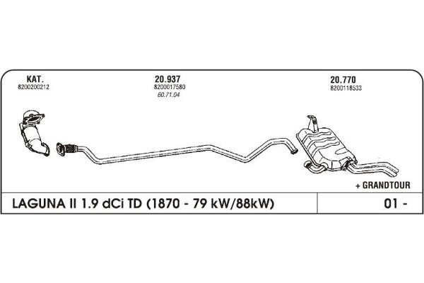 Izduvni lonac Renault Laguna II 1.9 02- (srednja cev) sa gc