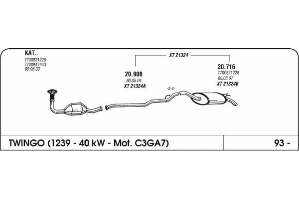 Izduvni lonac Renault Twingo 1.2 93- (srednja cev)