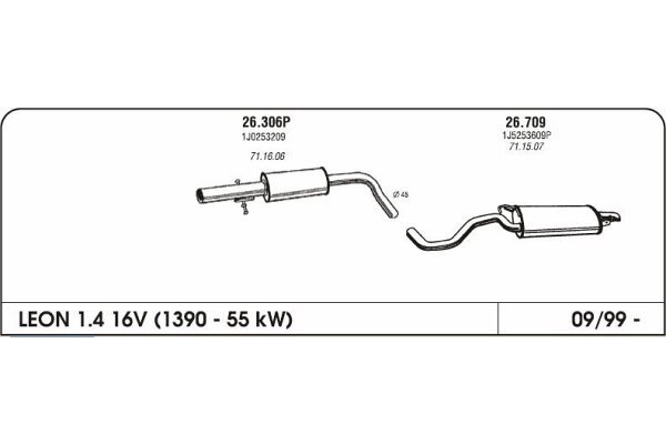 Izduvni lonac Seat Leon 1.4/1.6/1.9D 99- (srednji)