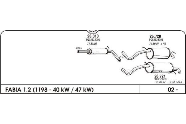 Izduvni lonac Škoda Fabia 1.2 02- (srednji)