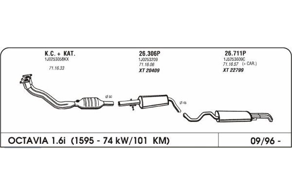 Izduvni lonac Škoda Octavia + Kar. 1.6/1.9 SDI 96- (zadnji) dup. izlaz