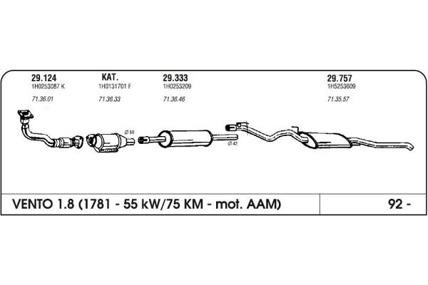 Izduvni lonac Volkswagen Golf III 1.8 91- (srednji)