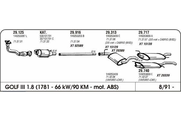 Izduvni lonac Volkswagen Golf III 1.8i/1.9TD 91- (srednji)