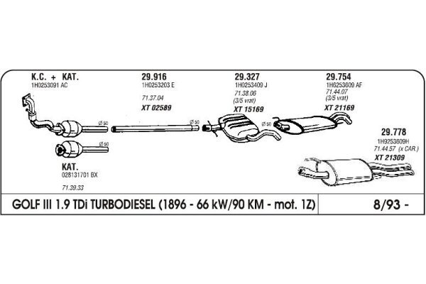 Izduvni lonac Volkswagen Golf III 1.9 TDI 93- (zadnji)