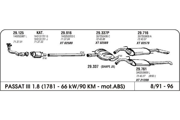 Izduvni lonac Volkswagen Passat III 1.8i/1.6-1.9TD 88-96 (srednja cev)