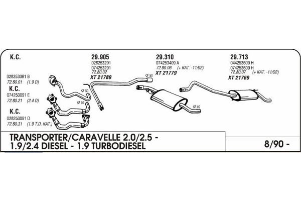 Izduvni lonac Volkswagen Transporter T4 2.0/2.5-1.9/2.4D 90- (srednji)
