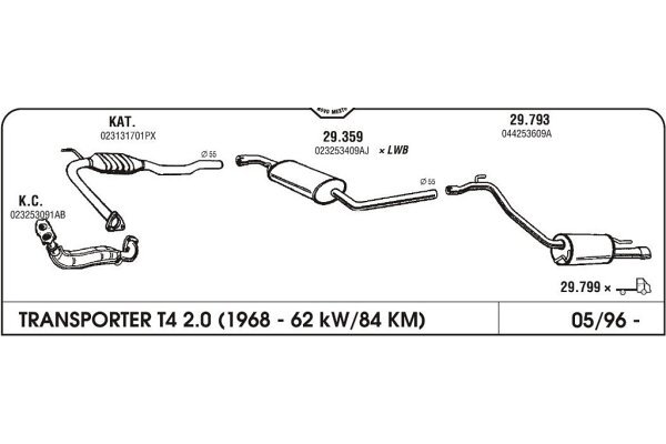 Izduvni lonac Volkswagen Transporter T4 2.0i 96- (zadnji)