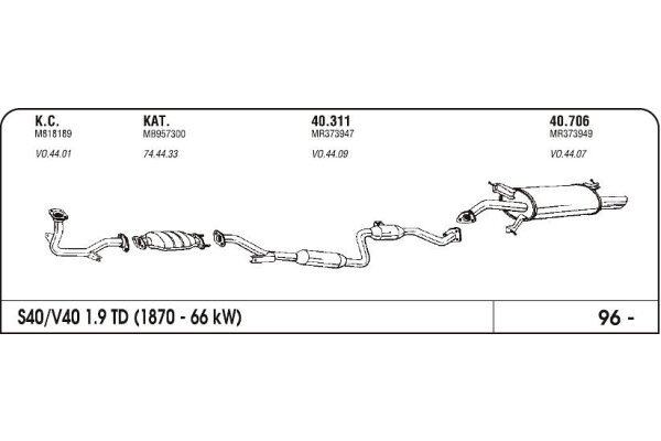 Izduvni lonac Volvo S40 1.9 96- (srednji)