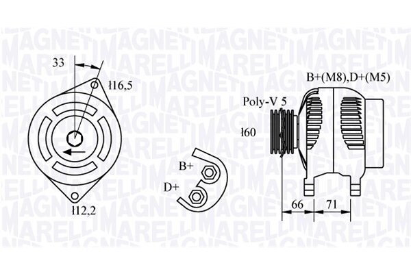 Alternator Fiat, Lancia, 85 A, 60 mm