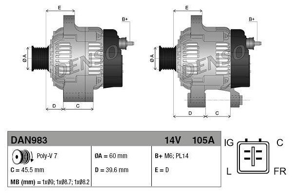 Alternator Honda Accord 03-08, 105 A, 60 mm