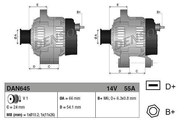 Alternator Seat, Fiat, 55 A, 66 mm