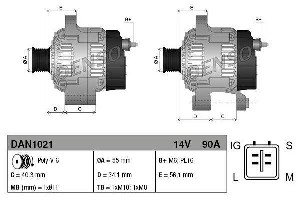 Alternator Toyota, Citroen, Peugeot, 70 A, 57,5 mm