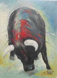 Ranjeni bik, ulje na platnu, 80×60 cm